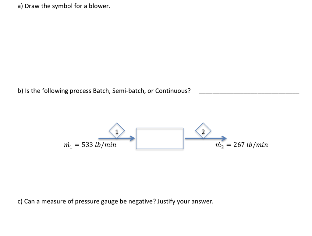 Solved a) Draw the symbol for a blower. b) Is the following | Chegg.com