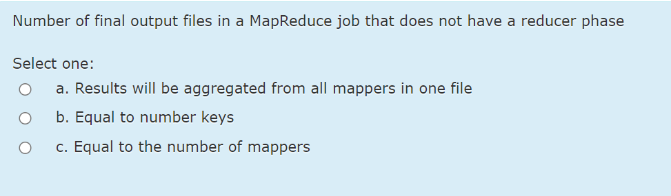Solved Number of final output files in a MapReduce job that | Chegg.com