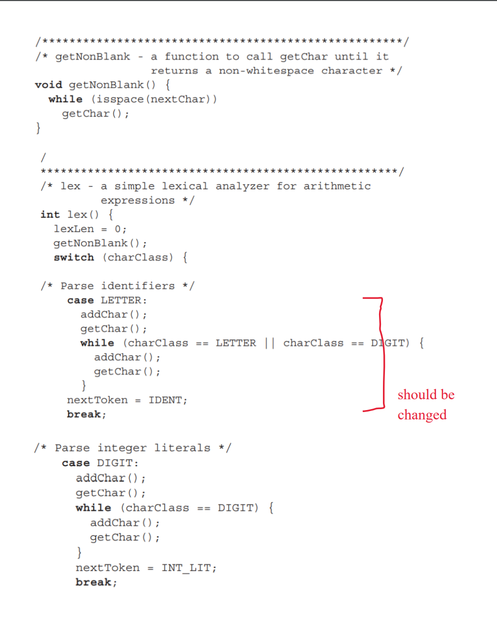 Solved The following is a C implementation of a lexical | Chegg.com