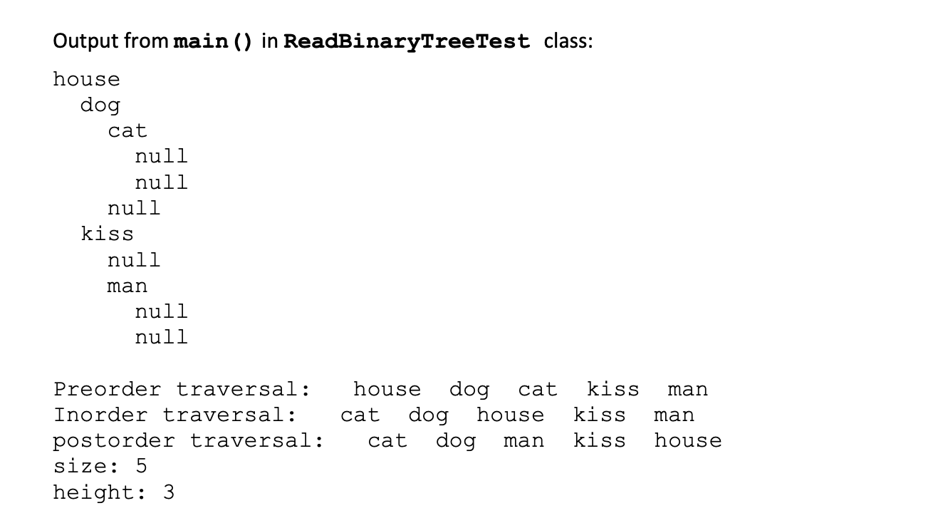 2.2 Modify ReadBinaryTreeTest.java in the following | Chegg.com