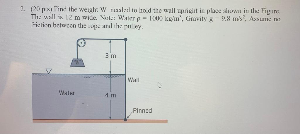 Solved 2. (20pts) Find the weight W needed to hold the wall | Chegg.com