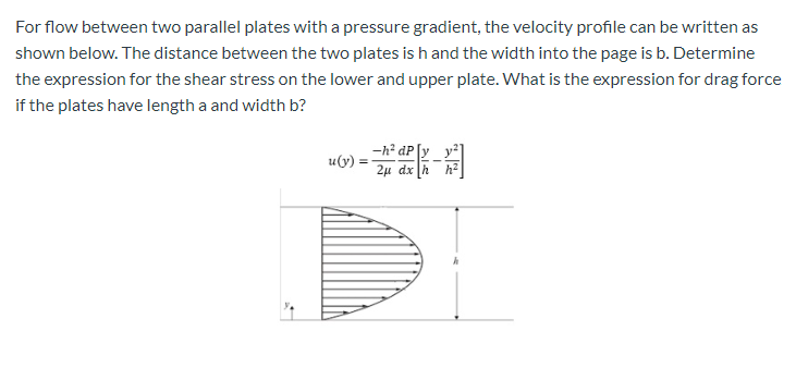 Solved For flow between two parallel plates with a pressure | Chegg.com
