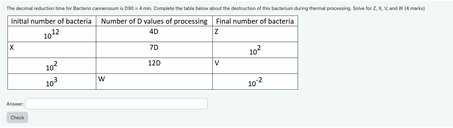 \table[[Initial number of bacteria,Number of D values | Chegg.com