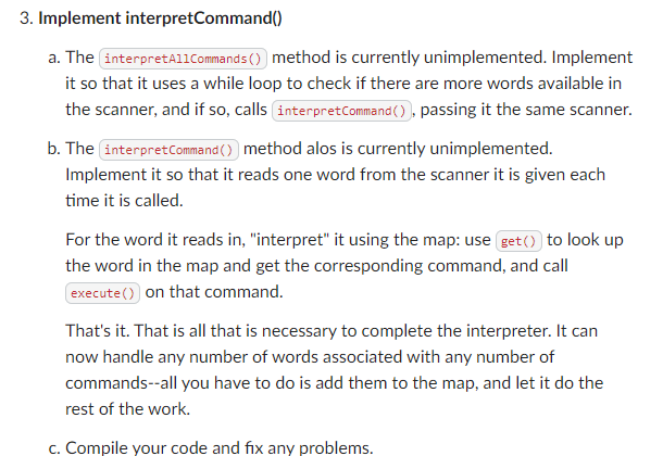 Solved Implement interpretCommand() a. The method is | Chegg.com