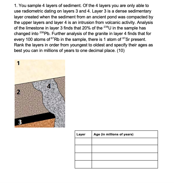 Solved 1. You sample 4 layers of sediment. Of the 4 layers | Chegg.com