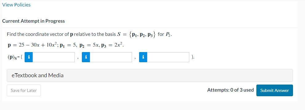 Solved Find the coordinate vector of p relative to the basis | Chegg.com