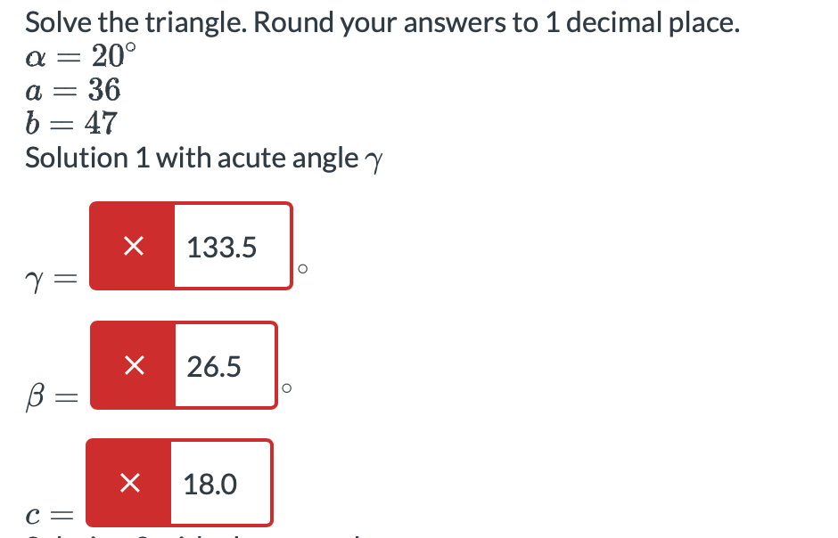 Solved Solve the triangle. Round your answers to 1 ﻿decimal | Chegg.com