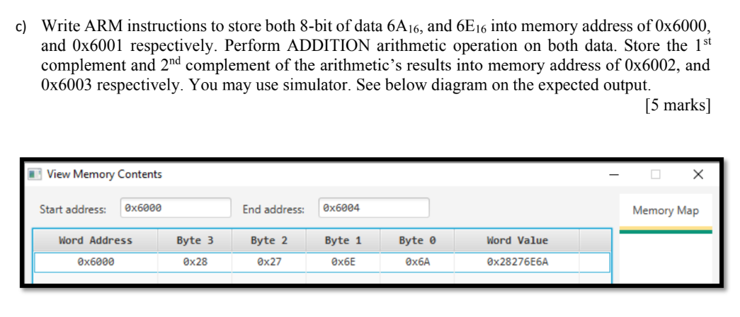 c) Write ARM instructions to store both 8-bit of data | Chegg.com