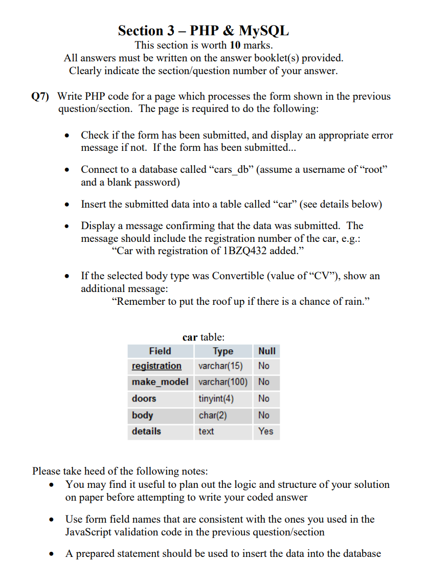 Solved New Car Details Registration Number Make \& Model: | Chegg.com
