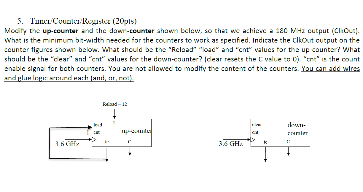 Solved 5. Timer/Counter/Register (20pts) Modify the | Chegg.com