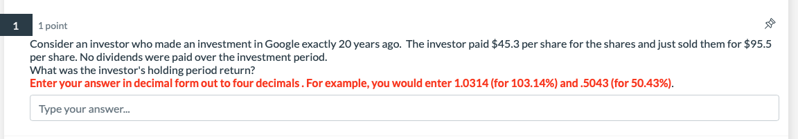 Solved 1 1 point Consider an investor who made an investment | Chegg.com