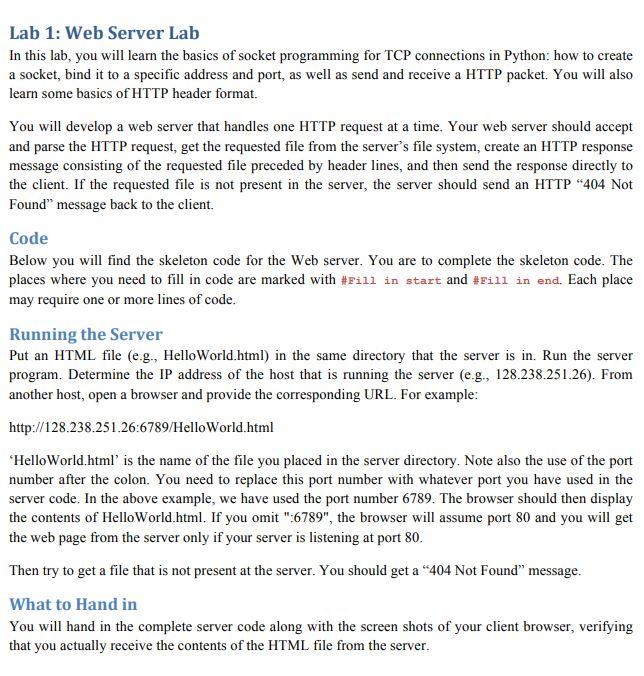 Solved Lab 1 Web Server Lab In This Lab You Will Learn The 