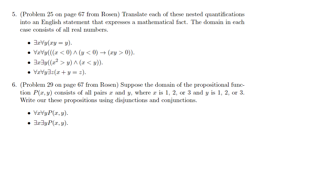 Solved 5. (Problem 25 on page 67 from Rosen) Translate each | Chegg.com
