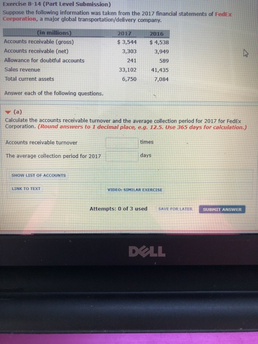 Solved Exercise 8-14 (Part Level Submission) Suppose the | Chegg.com