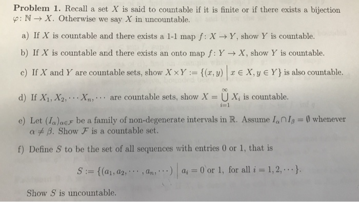 Solved Problem 1. Recall a set X is said to countable if it | Chegg.com