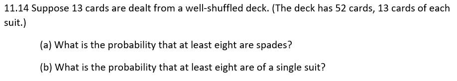 Solved 11.14 Suppose 13 cards are dealt from a well-shuffled | Chegg.com