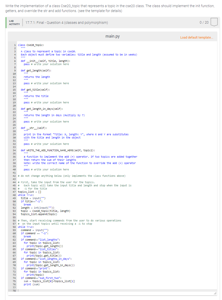 Solved Python, please follow the instruction and templet | Chegg.com