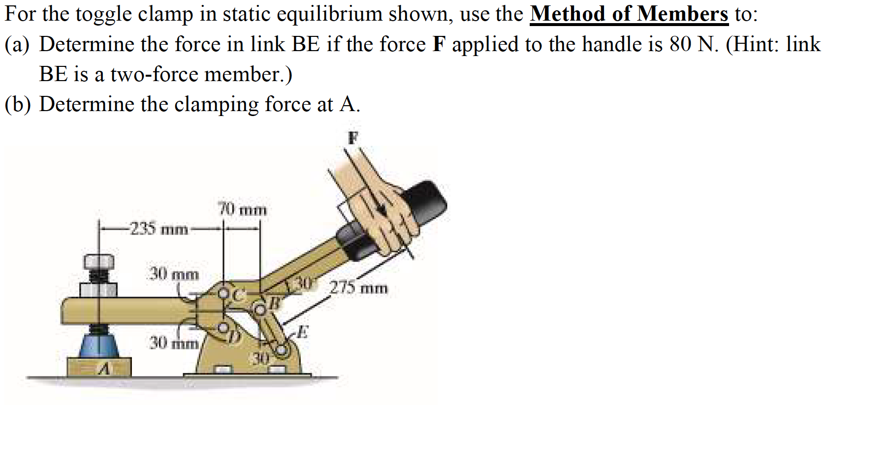 Solved For the toggle clamp in static equilibrium shown, use | Chegg.com