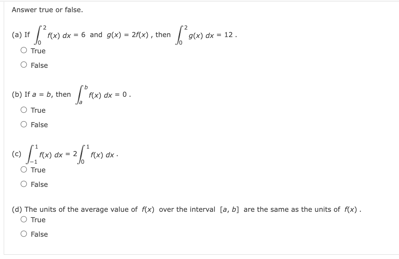 Solved (a) If ∫02f(x)dx=6 and g(x)=2f(x), then ∫02g(x)dx=12. | Chegg.com