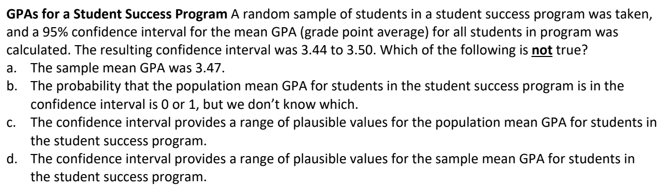 Solved GPAs for a Student Success Program A random sample of | Chegg.com