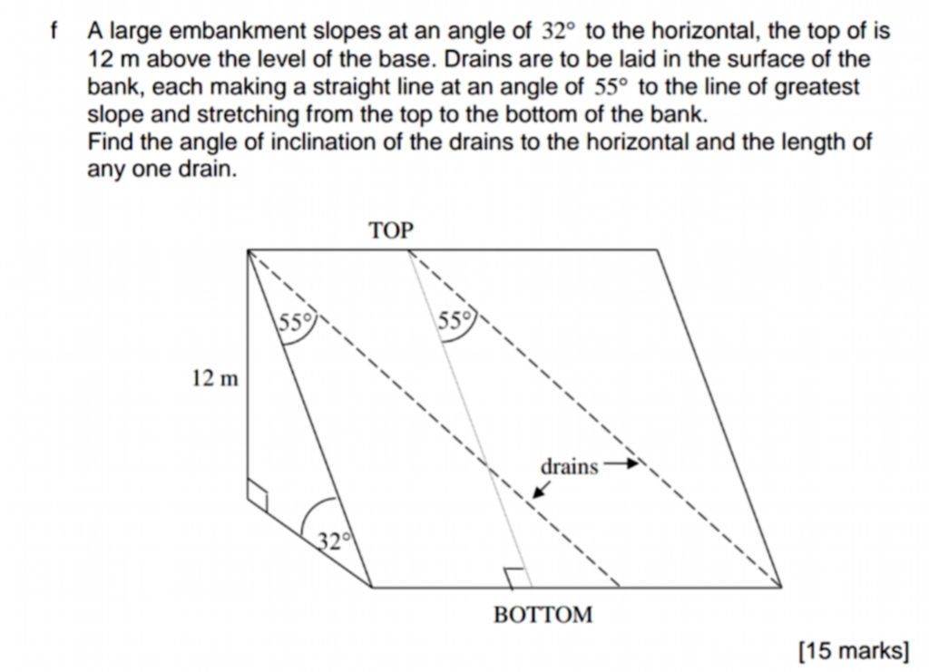 Solved f A large embankment slopes at an angle of 32° to the | Chegg.com