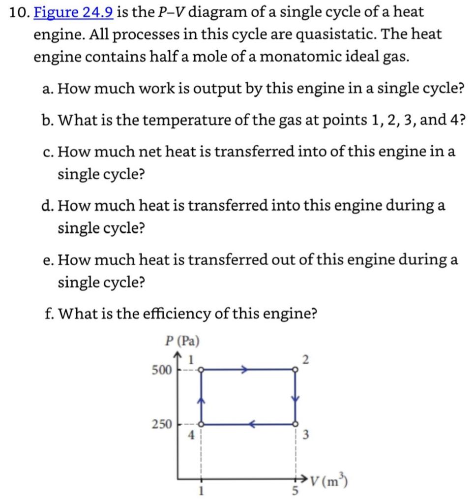 Solved 10. Figure 24.9 is the P-V diagram of a single cycle | Chegg.com