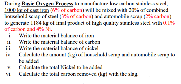 Solved . During Basic Oxygen Process to manufacture low | Chegg.com