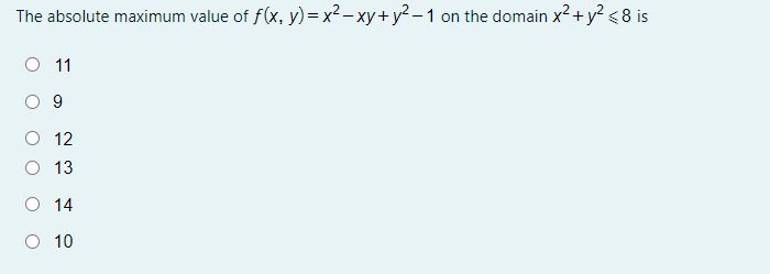 Solved The absolute maximum value of f(x, y)=x2-xy+y2–1 on | Chegg.com