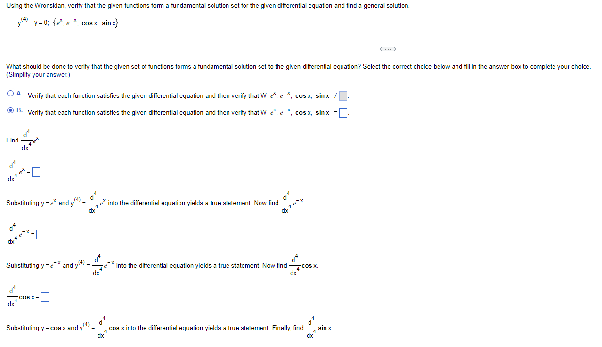 Solved Using the Wronskian, verify that the given functions | Chegg.com