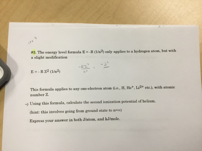 Solved #3. The energy level formula E =-R (1/n2) only | Chegg.com