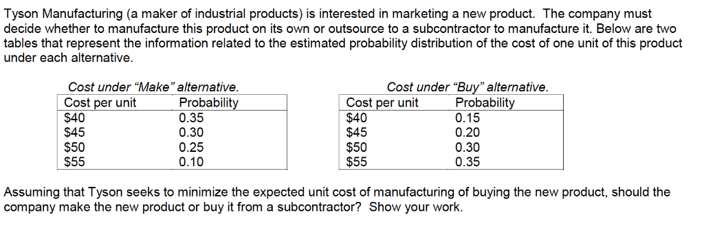 Solved Tyson Manufacturing (a maker of industrial products) | Chegg.com