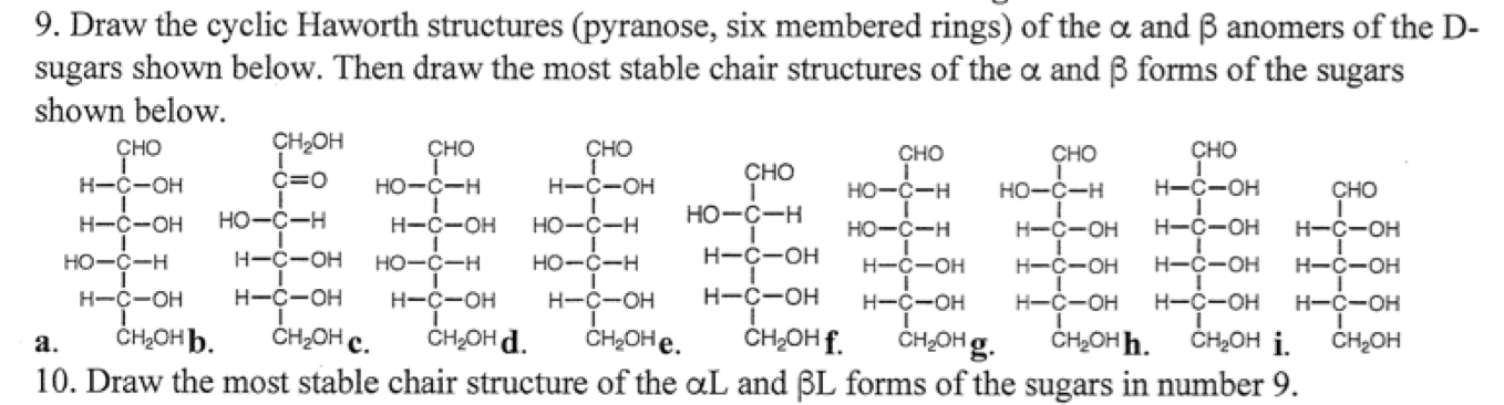 Solved CHO CH2OH CHO CHO 9. Draw the cyclic Haworth | Chegg.com