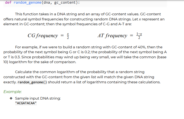 def random_genome (dna, gc_content): This function | Chegg.com