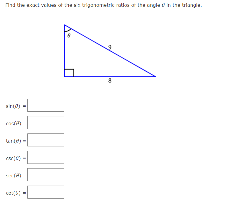 Solved Find the exact values of the six trigonometric ratios | Chegg.com