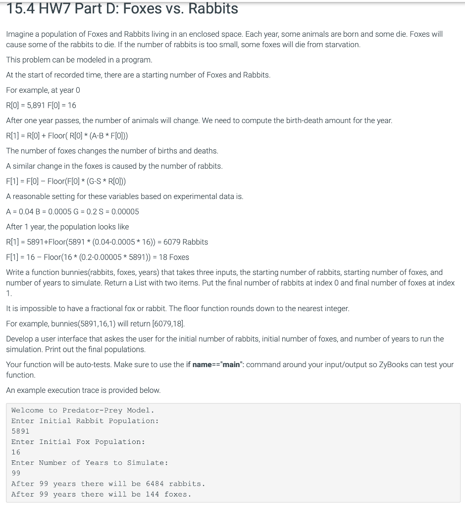 Solved 15.4 HW7 Part D: Foxes vs. Rabbits Imagine a | Chegg.com