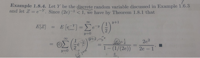 Solved Example 1.8.4. Let Y be the discrete random variable | Chegg.com