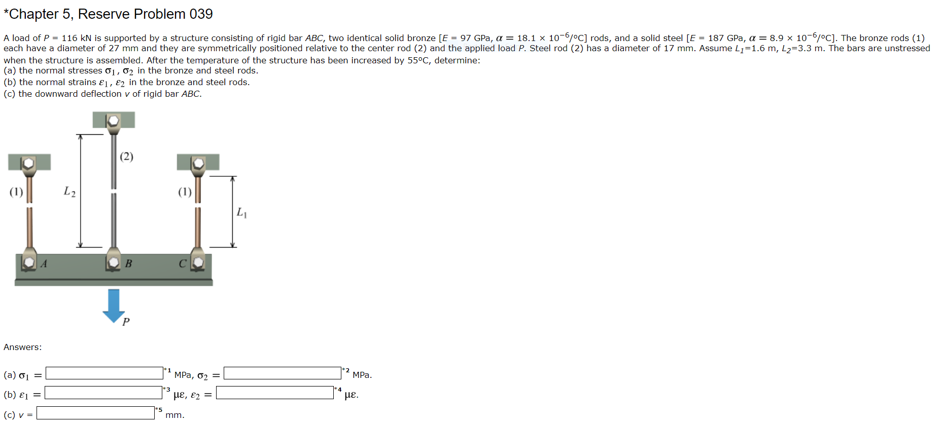 Solved *Chapter 5, Reserve Problem 039 A load of P = 116 KN | Chegg.com