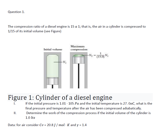 Solved Question 1. The compression ratio of a diesel engine | Chegg.com
