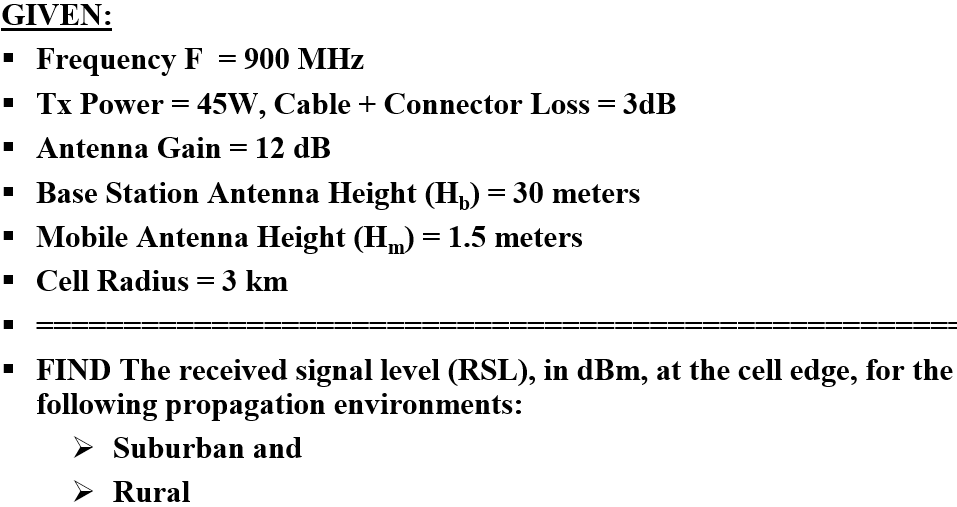 GIVEN: "Frequency F = 900 MHz - Tx Power 45W, Cable + | Chegg.com