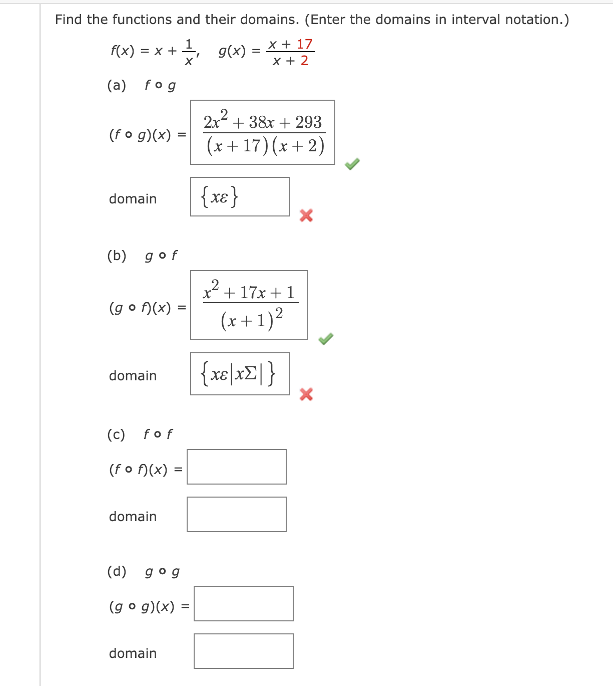 Solved Find the functions and their domains. (Enter the | Chegg.com