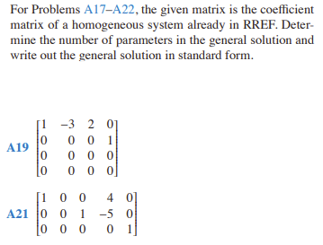 Solved For Problems A17-A22, the given matrix is the | Chegg.com
