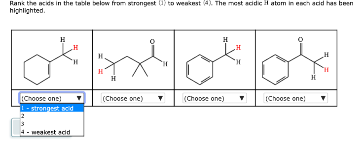Solved Rank the acids in the table below from strongest (1) | Chegg.com