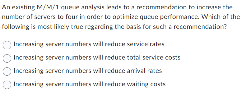 Solved An existing MM?1 ﻿queue analysis leads to a | Chegg.com