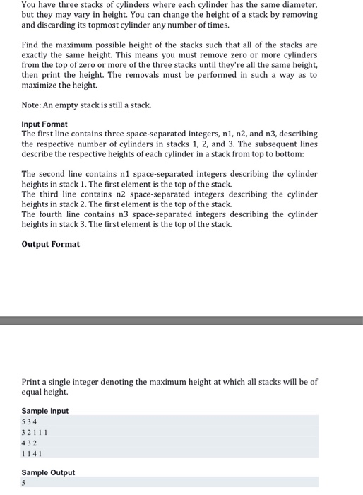 Solved You have three stacks of cylinders where each | Chegg.com