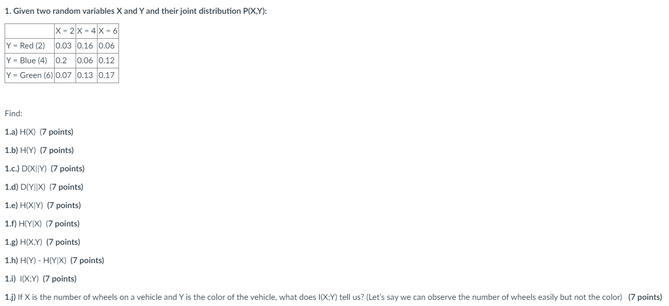 1 Given Two Random Variables X And Y And Their Joint 