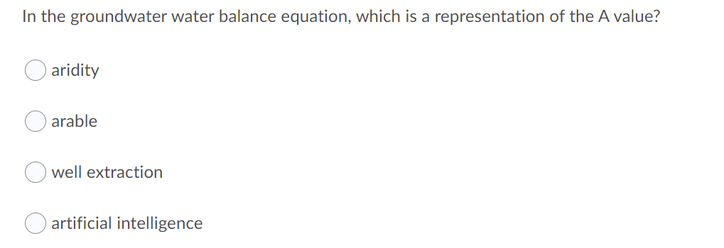 Solved In the groundwater water balance equation, which is a | Chegg.com