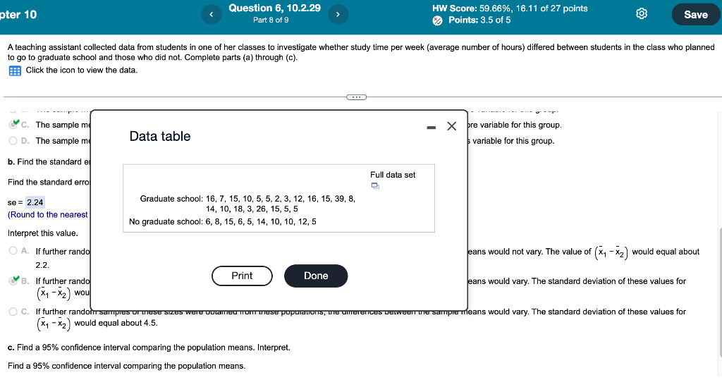 Solved A teaching assistant collected data from students in | Chegg.com