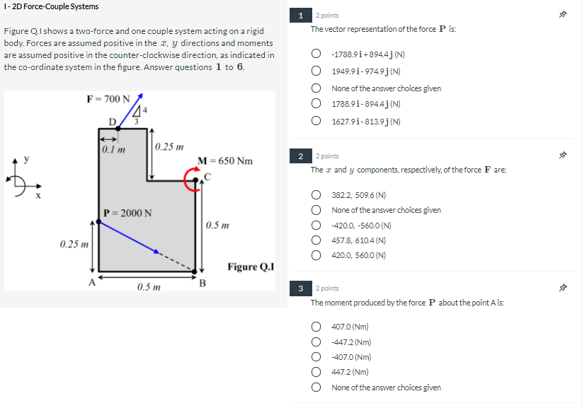 Solved I - 2D Force-Couple Systems 1 - 2 points The vector | Chegg.com