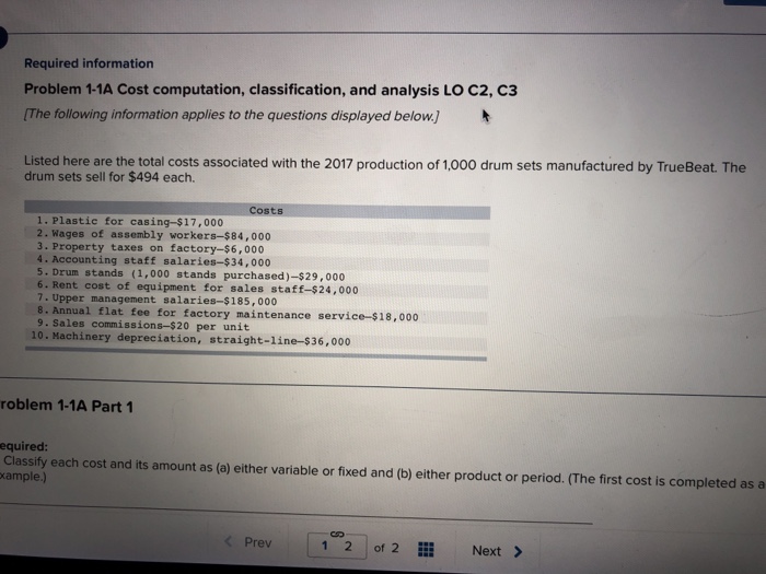 Solved Required information Problem 1-1A Cost computation, | Chegg.com