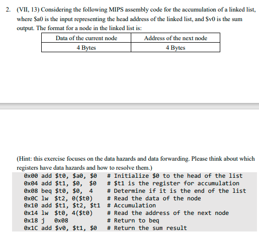 Solved 2. (VII, 13) Considering the following MIPS assembly | Chegg.com
